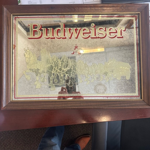 Budweiser | Art | Budweiser Gold And Red Mirror With Wooden Frame ...